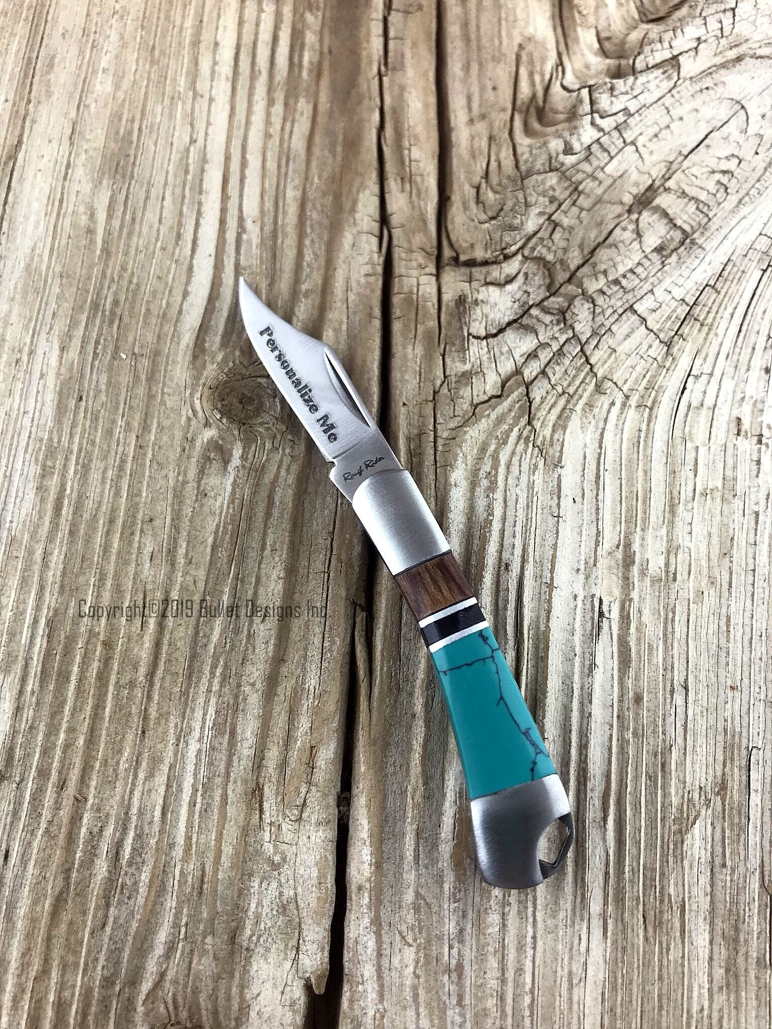Custom Laser Engraved Turquoise Rough Ryder Knife Keychain ...
