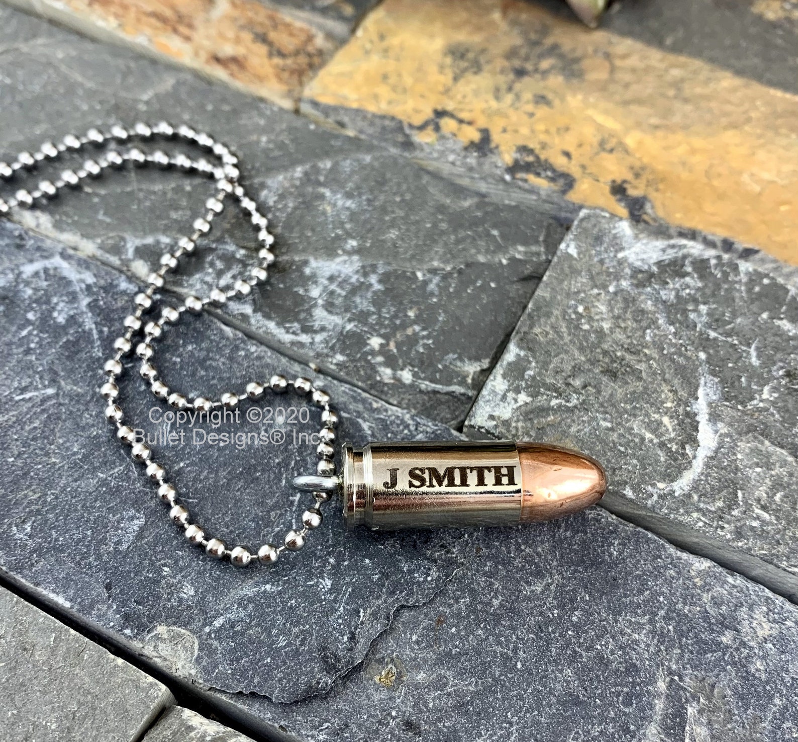 Engraved 9mm Bullet Necklace, Nickel, Dark or Gold Engraving, 9mm ...