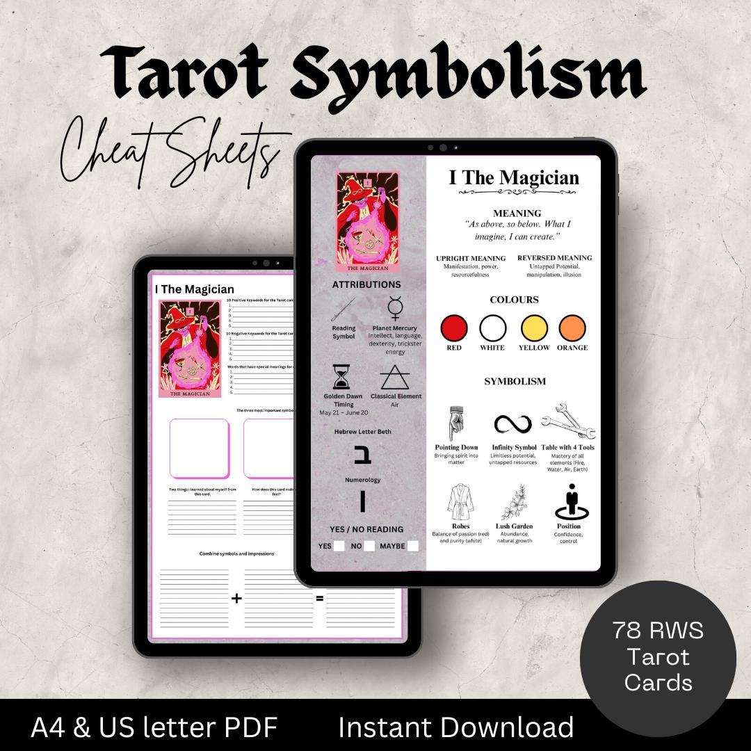 Tarot Symbolism Cheat Sheets, for Beginners or Advanced Tarot Readers ...