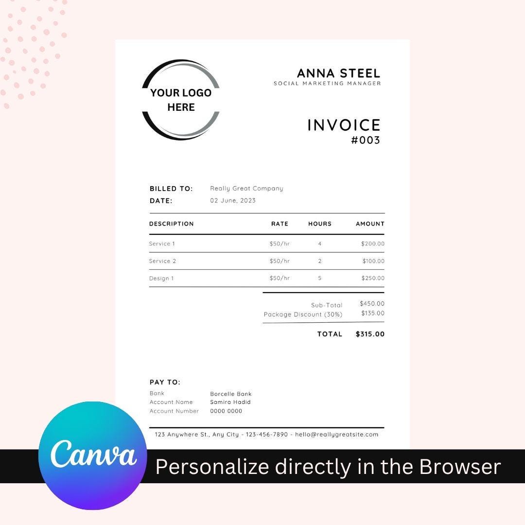 Invoice Template English | Canva Invoice Template | Customizable ...