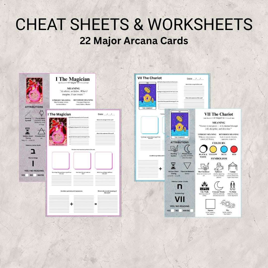 Tarot Symbolism Cheat Sheets, for Beginners or Advanced Tarot Readers ...