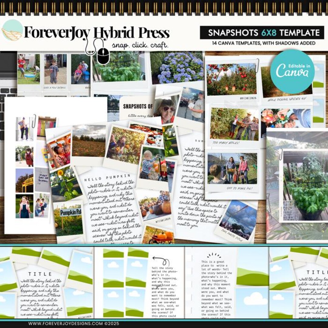SNAPSHOTS | Set of 14 Simple to Use Canva Templates for Scrapbooking ...