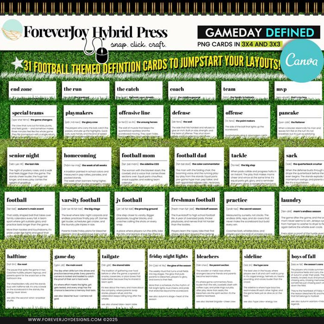 Football Journaling Cards: Scrapbook & Memory Keeping (digital Download ...