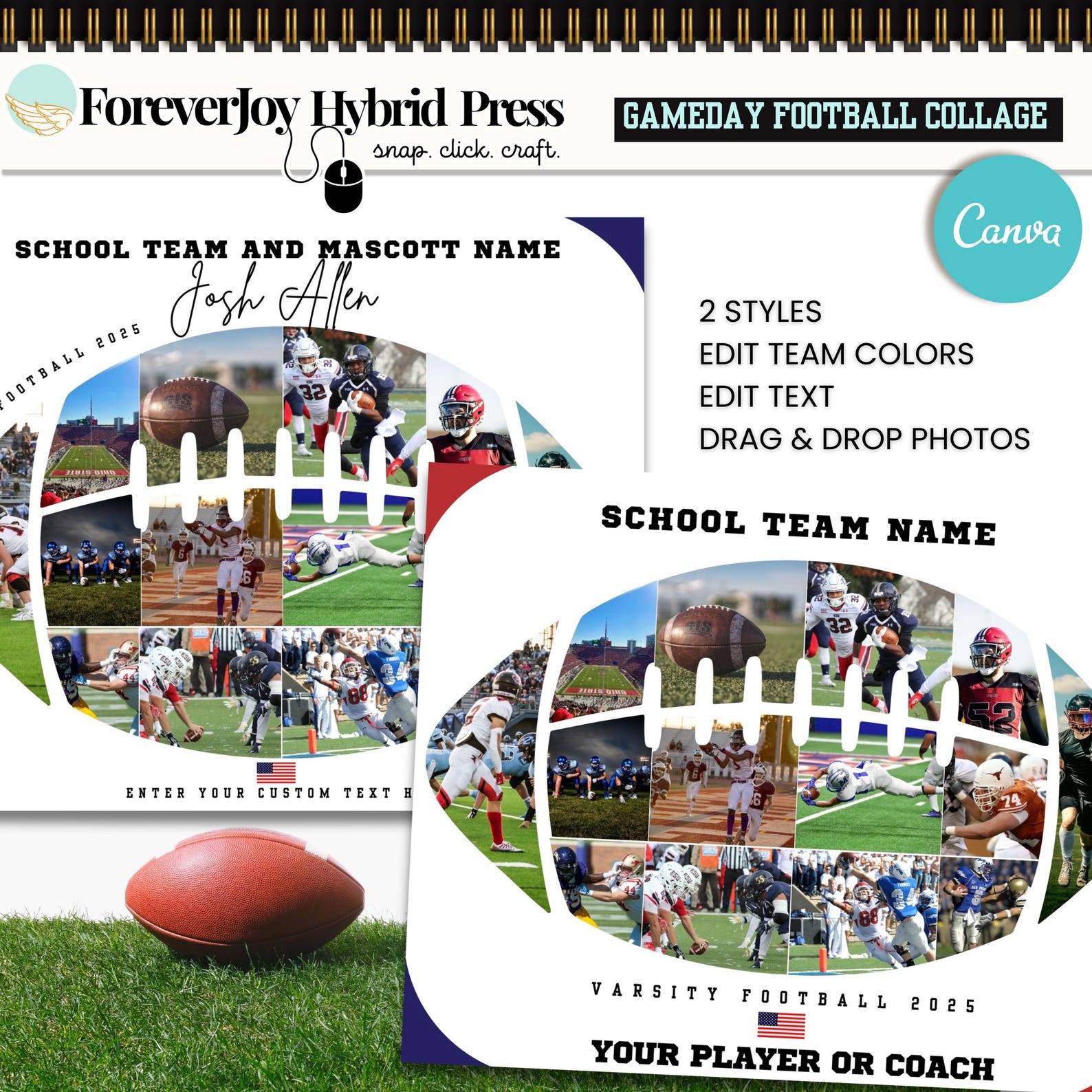Printable Football Photo Collage Canva Template : Drag and Drop Photos ...