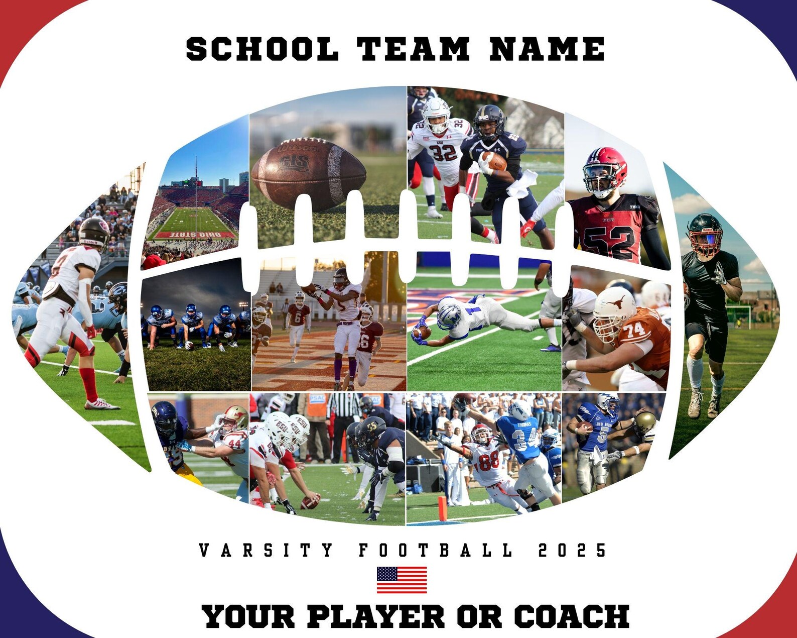 Printable Football Photo Collage Canva Template : Drag and Drop Photos ...
