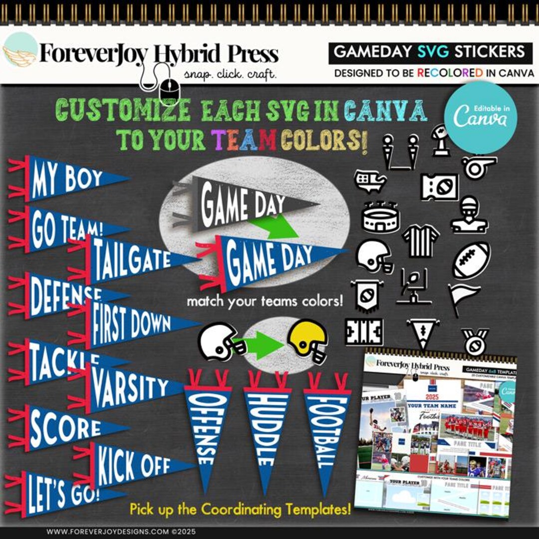 GAMEDAY Football Stickers and Pennants: Fully Customizable in Canva - Etsy