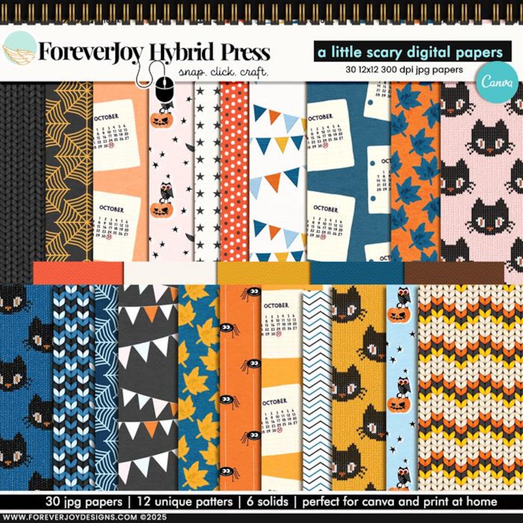 Printable Cute Halloween Digital Scrapbooking Papers | a Little Scary ...