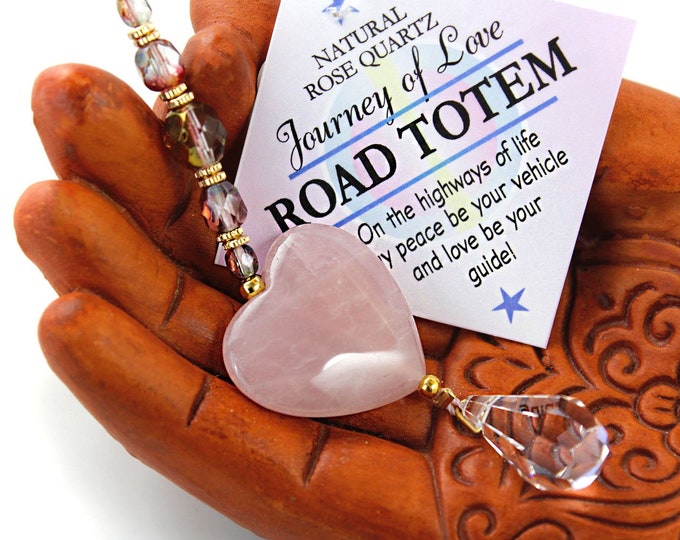 Rose Quartz Heart Car Charm Rear View Mirror Crystal Road - Etsy