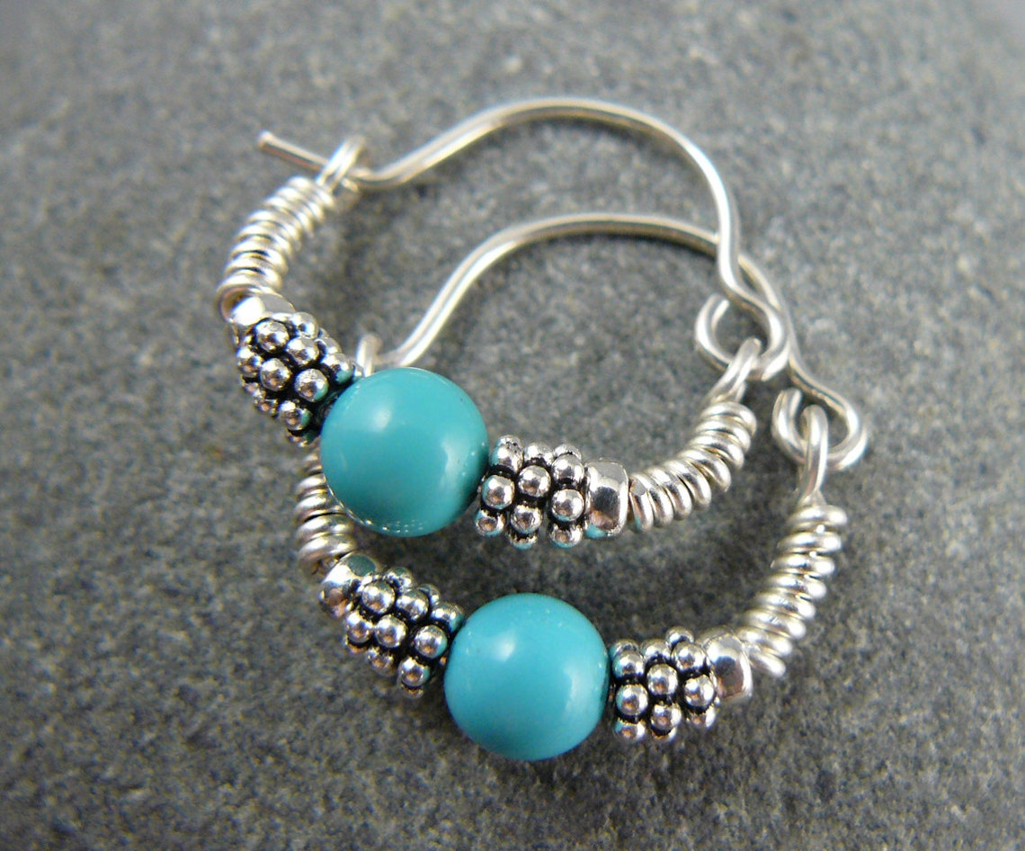 Turquoise Hoop Earrings Sterling Silver Turquoise Hoops - Etsy