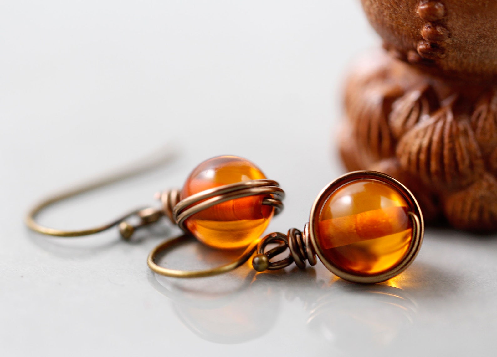 Amber Earrings, Reclaimed Amber, Dangle Earrings, Gift for Her, Jasper ...