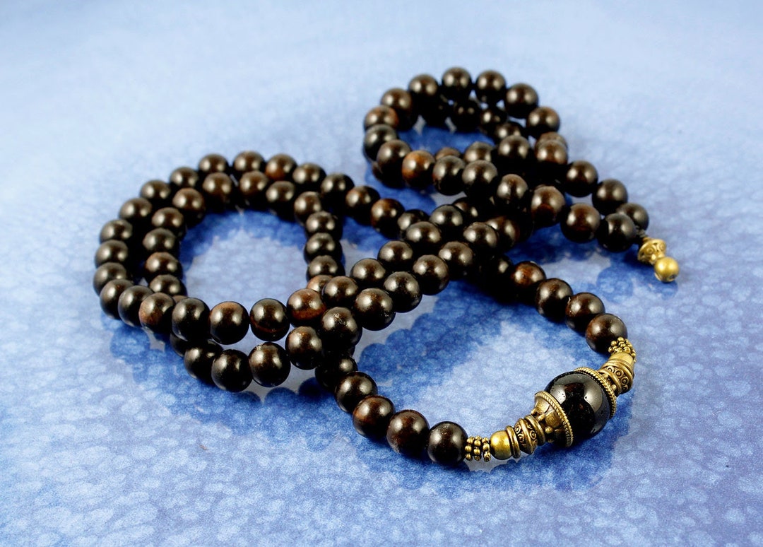 Black Tourmaline Mala With Ebony Wood 108, Mala Wrap Bracelet, Yoga ...
