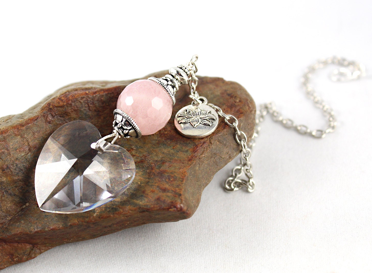 Rose Quartz Car Charm Heart Crystal Car Crystal Rear View | Etsy