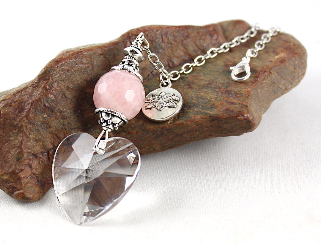 Rose Quartz Car Charm, Heart Crystal, Car Crystal, Rear View Mirror ...