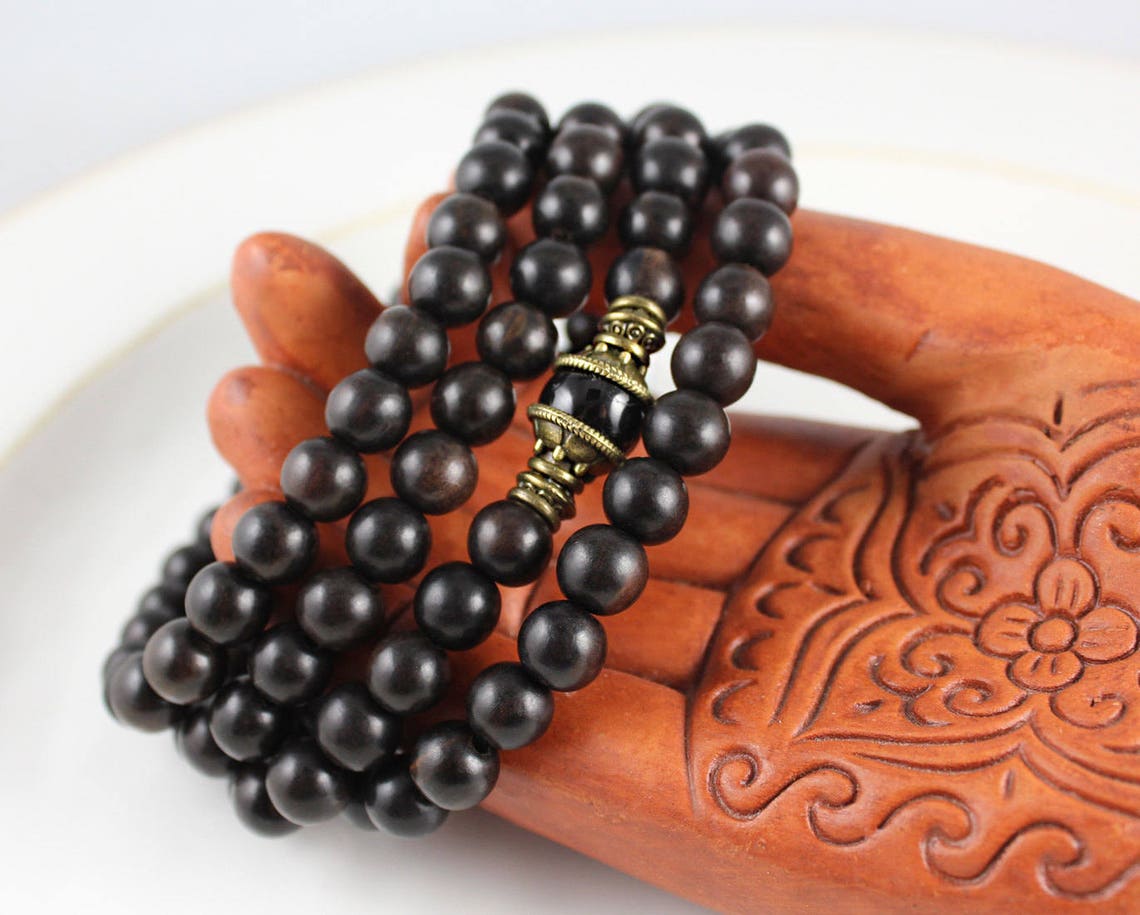 Black Tourmaline Mala With Ebony Wood 108 Mala Wrap Bracelet | Etsy