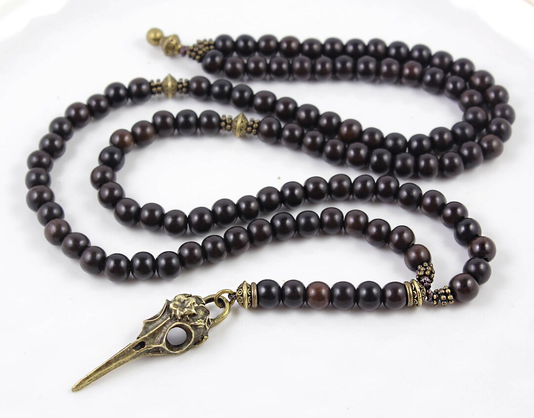 Skull Mala, Skull Necklace, Kali Mala Beads, Skull Prayer Beads, Black ...