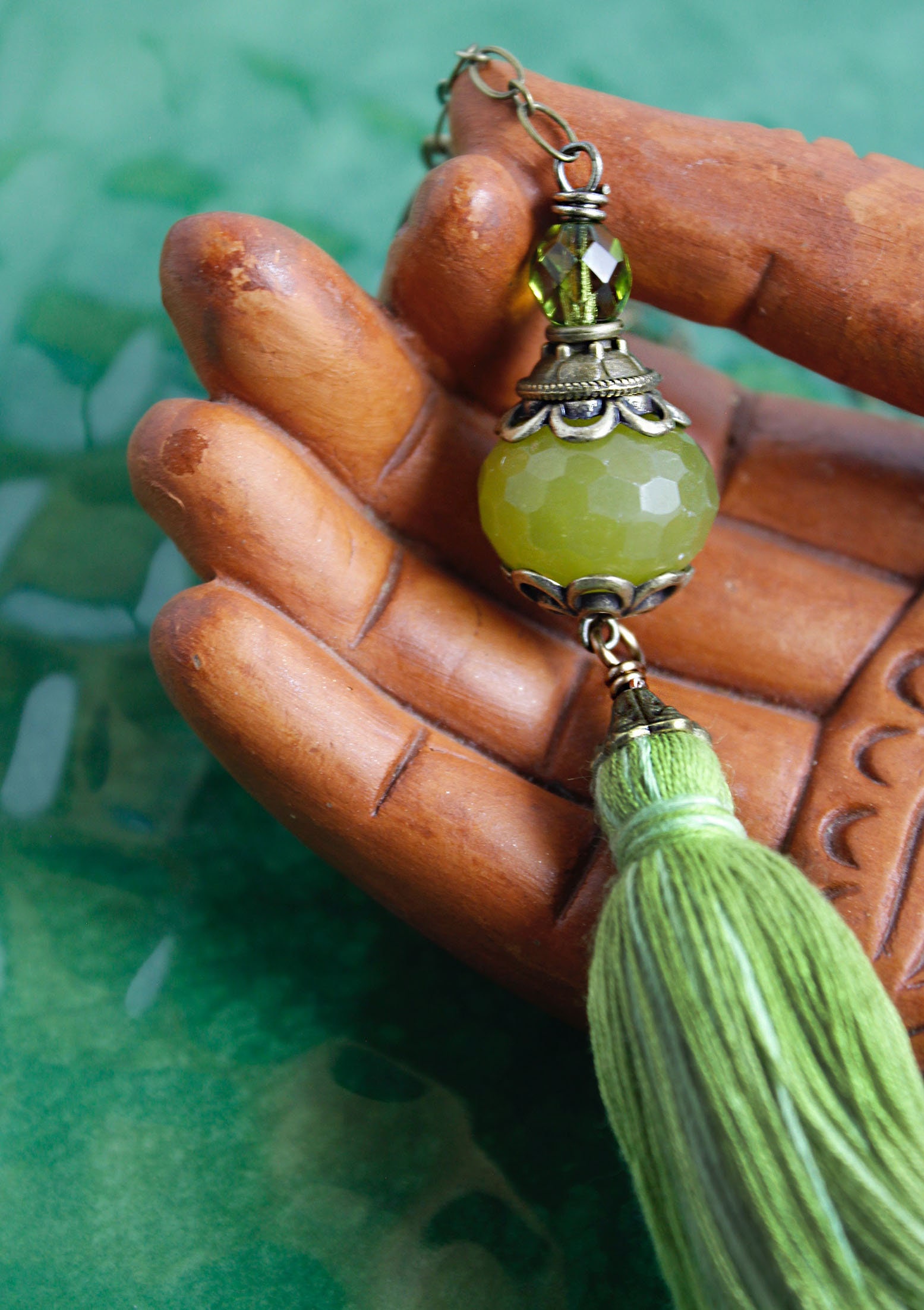 Olive Jade Tassel Car Mala Car Mirror Charm Rear View Mirror | Etsy