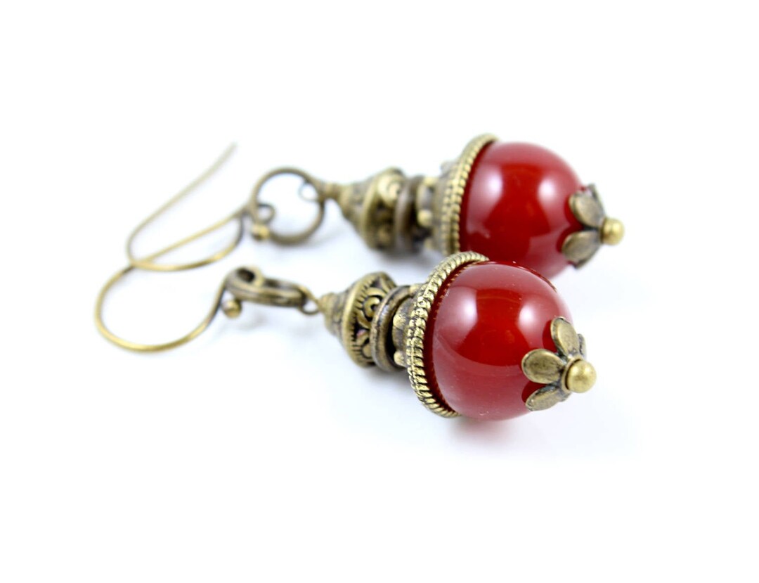 Red Earrings, Carnelian Earrings, Antique Earrings, Bohemian Earrings ...