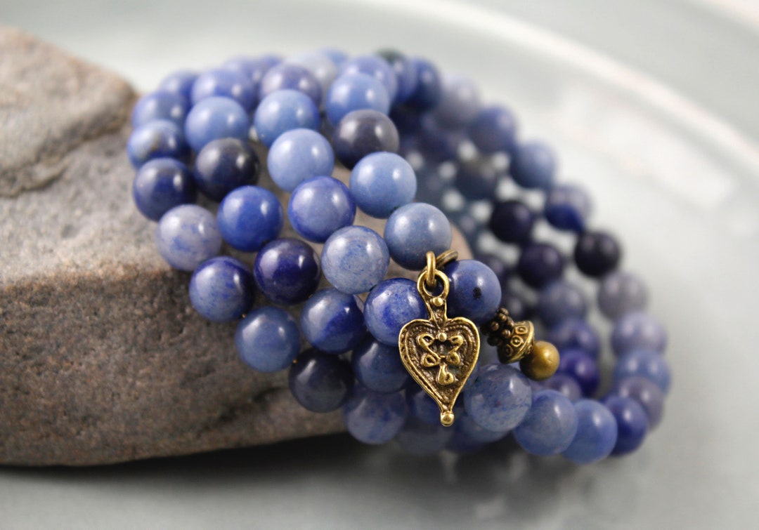 Denim Blue Stone Wrap Bracelet, Memory Wire Bracelet, Blue Gemstone ...