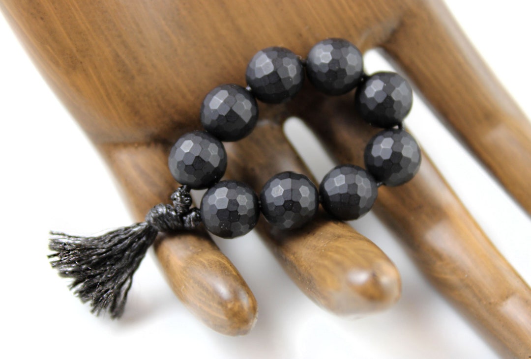 Black Onyx Finger Mala 9 Beads, Finger Fidget Ring, Worry Beads Mini ...