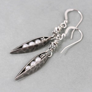 Pearl Pea Pod Earrings, Sterling Silver, White Pearl Earrings, Garden ...