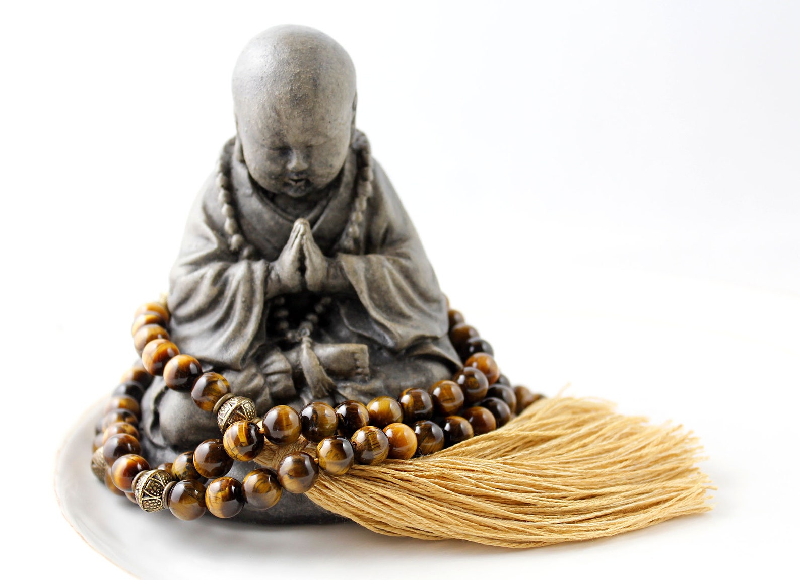 Tigers Eye Mala Necklace Gemstone Mala Tassel Necklace | Etsy