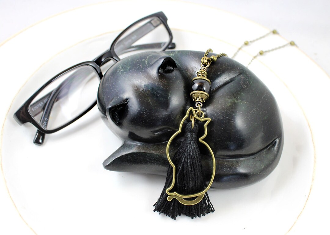 Cat Necklace Eyeglass Holder Necklace Eyeglass Loop Eyeglass Chain Wicca Black Cat Glasses