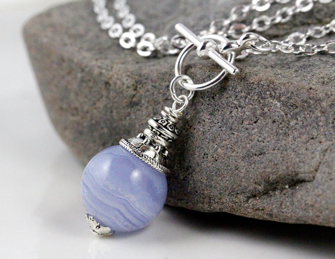 Blue Lace Agate Pendulum Necklace, Gemstone Pendulum, Crystal Pendulum ...