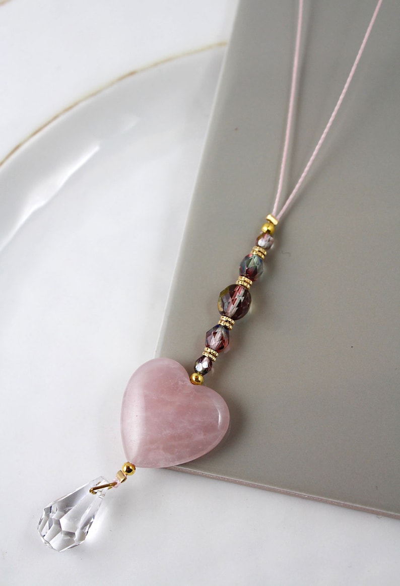 Pink Car Accessories Rose Quartz Heart Car Mirror Charm Rear - Etsy