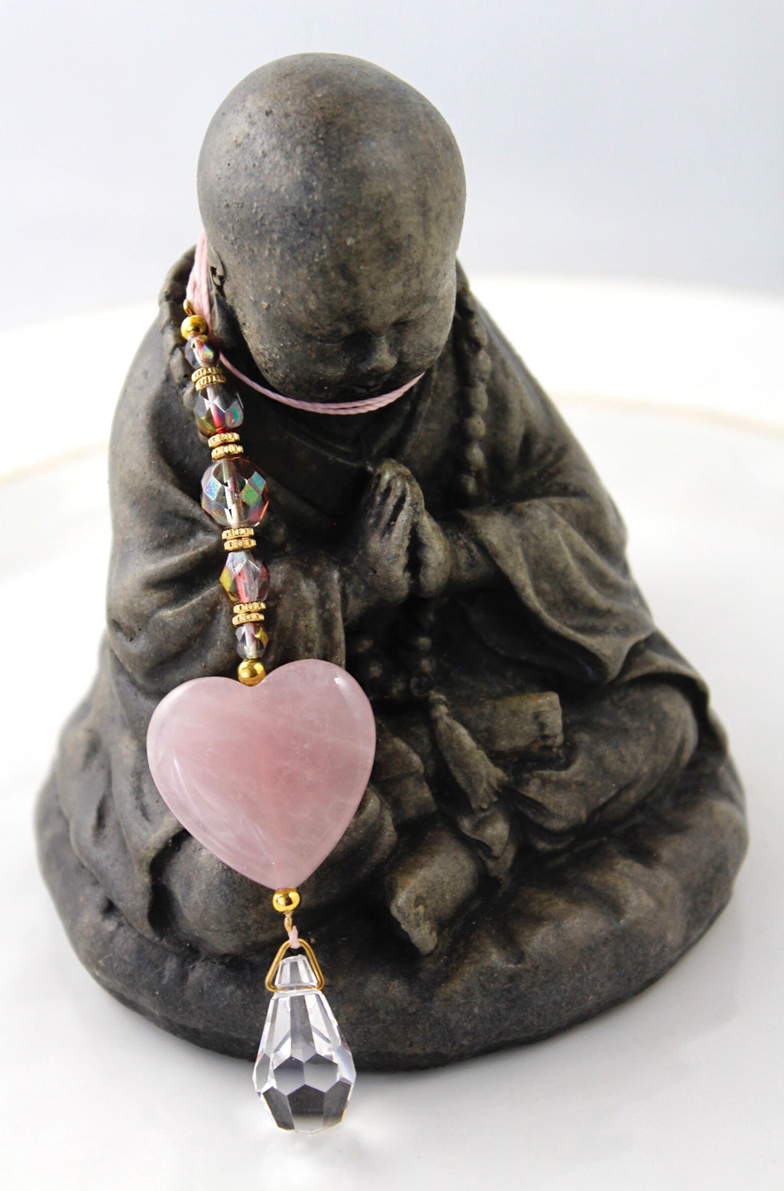 Rose Quartz Heart Car Charm, Rear View Mirror Crystal, Road Totem ...
