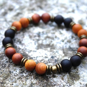 Natural Wood Bracelet Stack, Mala Bracelet, Sandalwood Bracelet, Cedar ...