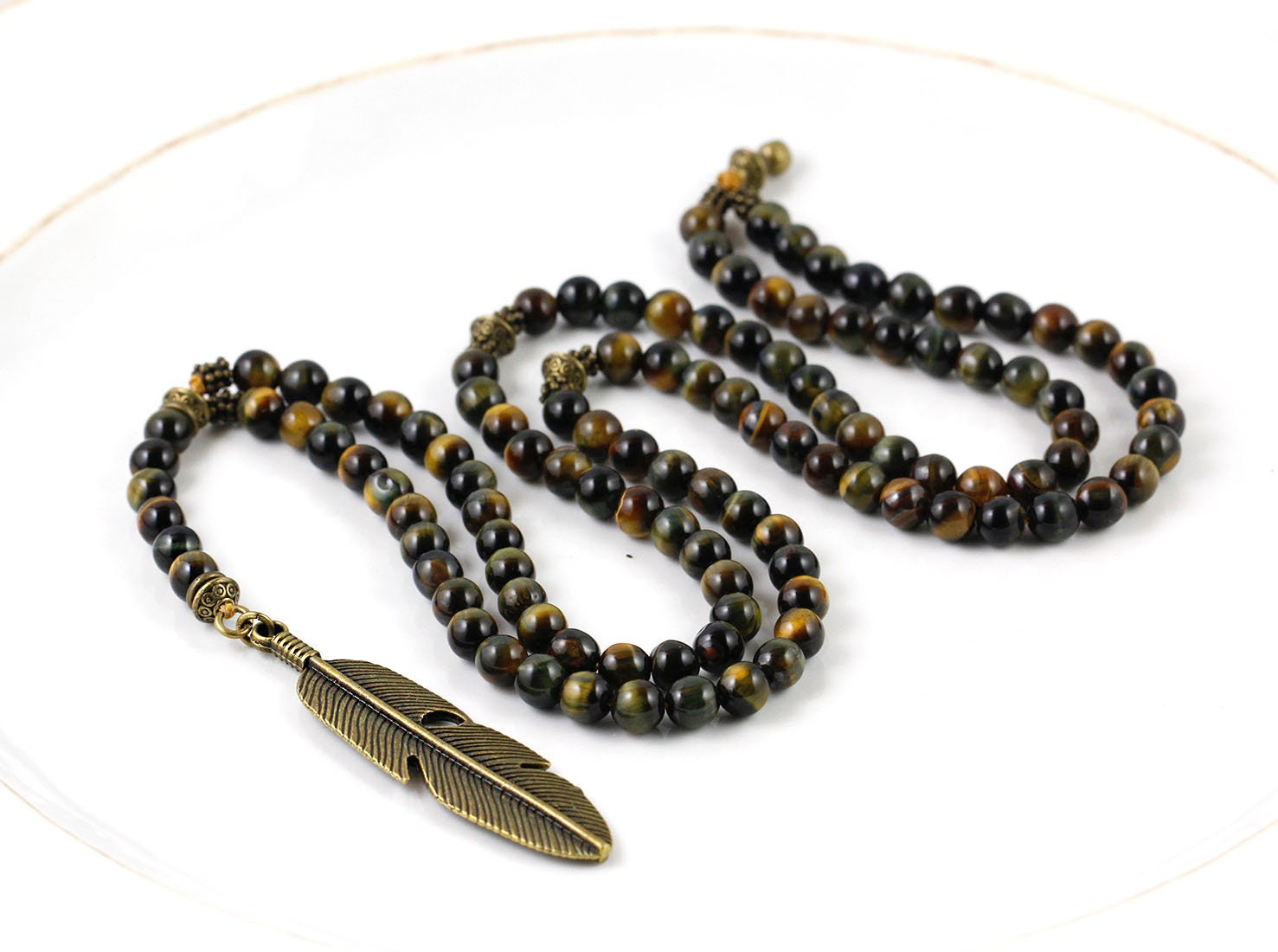 Feather Necklace Cream Jasper Mala Silver Feather White | Etsy