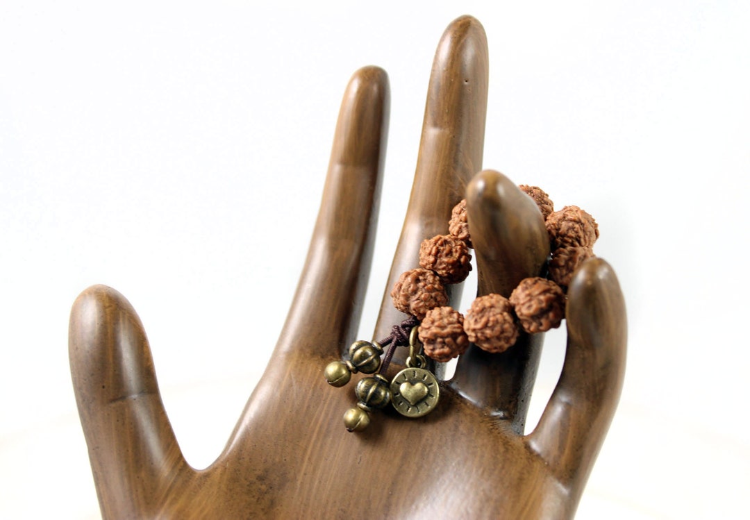 Rudraksha Stretch Fidget Ring Mala 9 Beads, Worry Beads Mini Mala ...