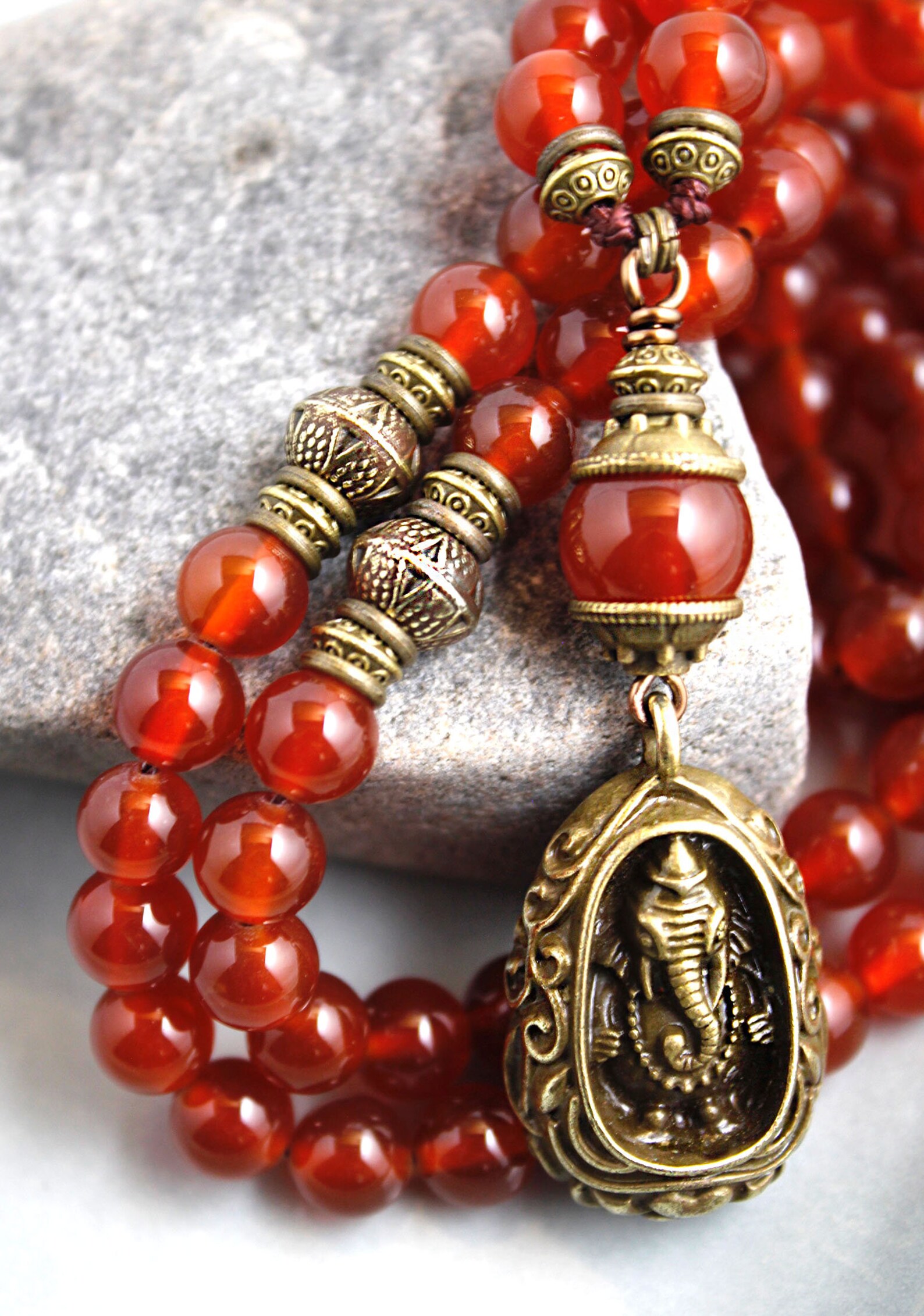Ganesh Red Carnelian Mala 108, Elephant Mala, Yoga Beads, Elephant ...