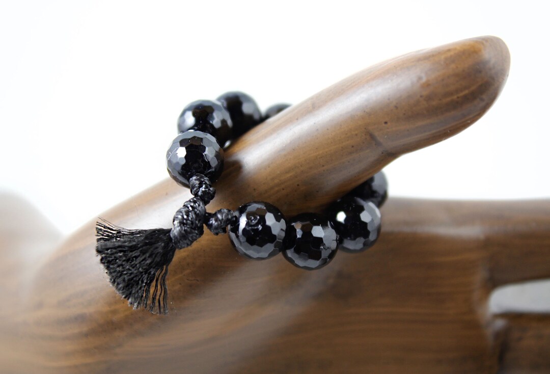 Black Tourmaline Fidget Finger Mala 9 Beads, Worry Beads Mini Mala ...