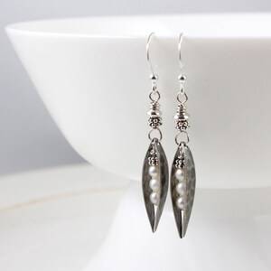 Pearl Pea Pod Earrings, Sterling Silver, White Pearl Earrings, Garden ...