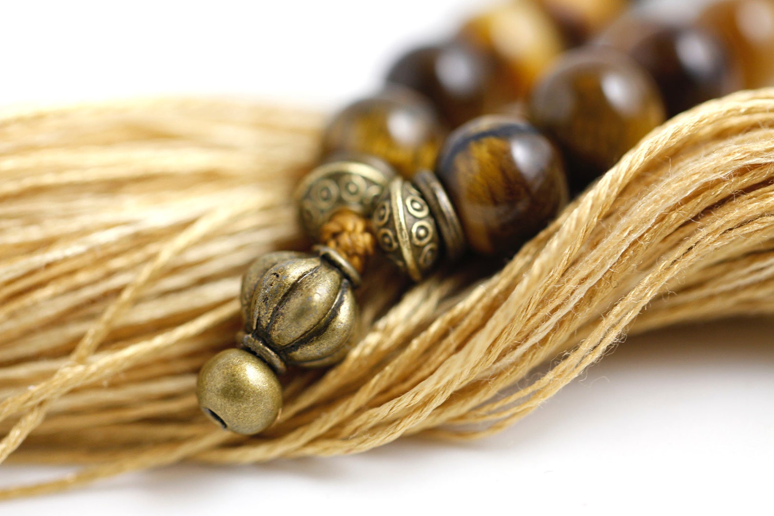 Tigers Eye Mala Necklace Gemstone Mala Tassel Necklace | Etsy