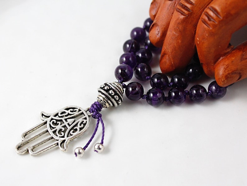 Amethyst Healing Hand Pocket Mala Travel Mala 27 Beads Worry - Etsy