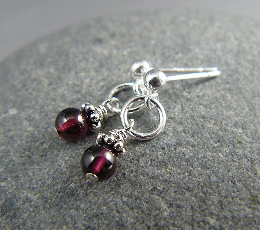 Small Drop Earrings, Choice of Gemstone, Sterling Silver, Garnet Post ...
