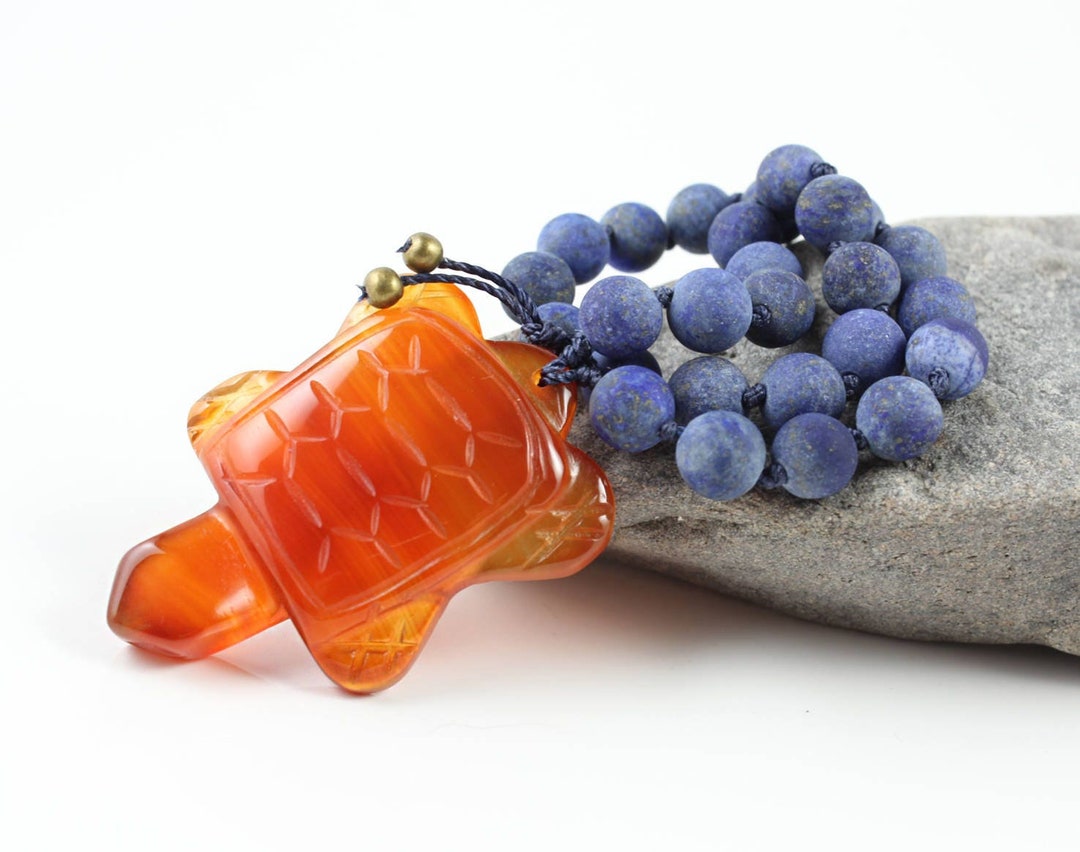 Lapis Lazuli Worry Beads: Carnelian Turtle Pendant, Pocket Mala - Etsy