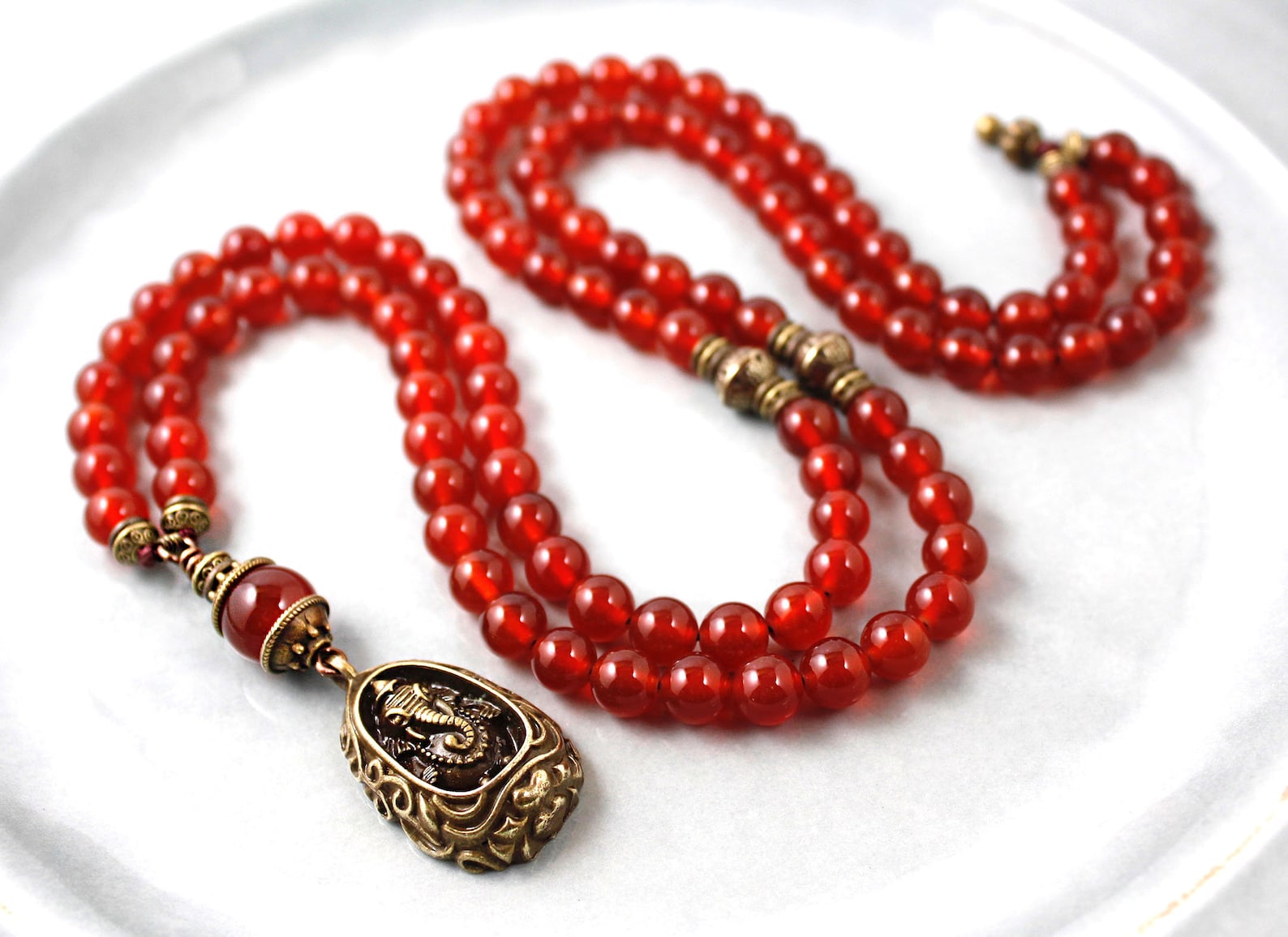 Ganesh Red Carnelian Mala 108, Elephant Mala, Yoga Beads, Elephant ...