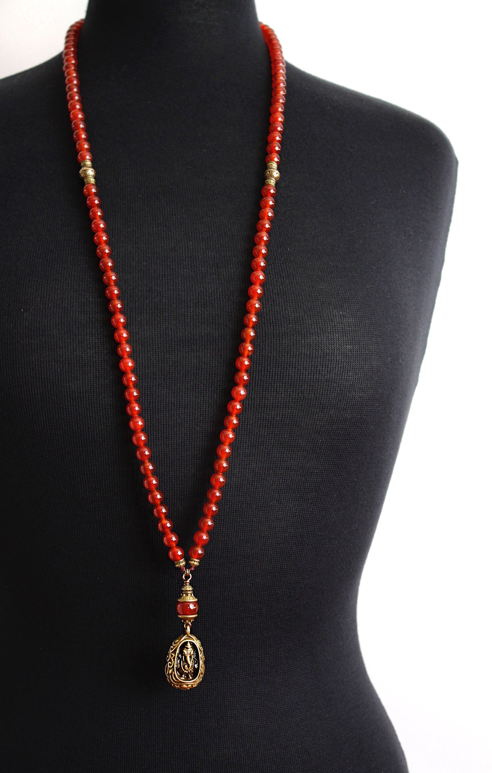 Ganesh Red Carnelian Mala 108, Elephant Mala, Yoga Beads, Elephant ...