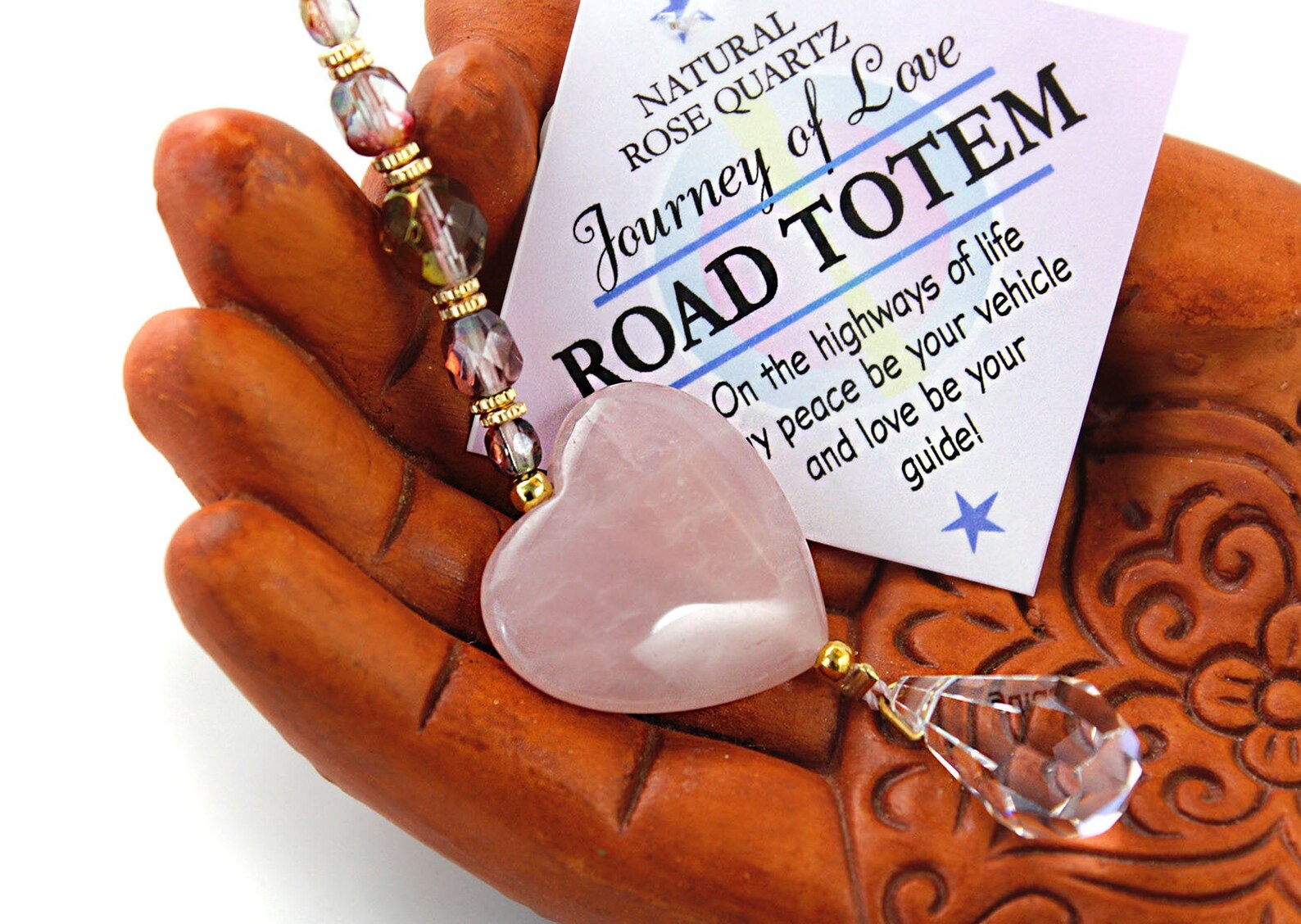 Rose Quartz Heart Car Charm, Rear View Mirror Crystal, Road Totem ...