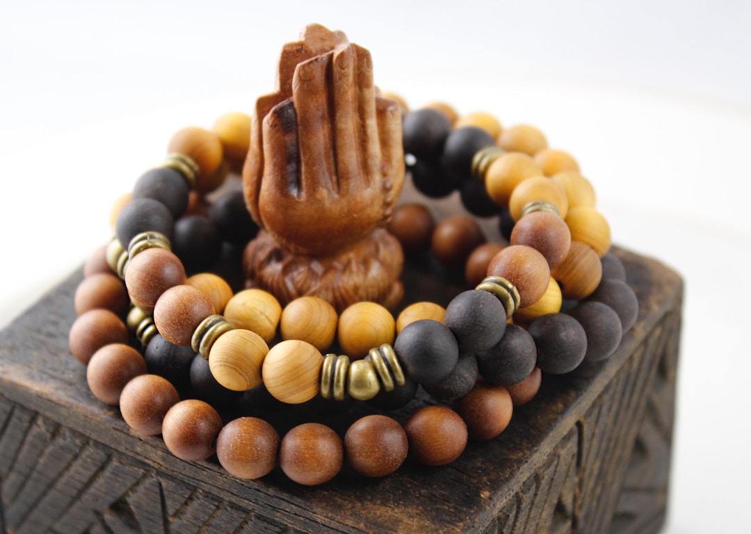 Natural Wood Bracelet Stack, Mala Bracelet, Sandalwood Bracelet, Cedar ...
