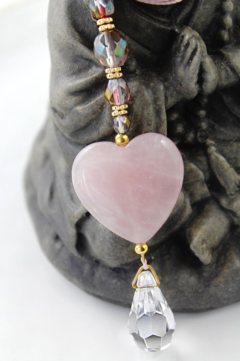 Pink Car Accessories Rose Quartz Heart Car Mirror Charm Rear - Etsy