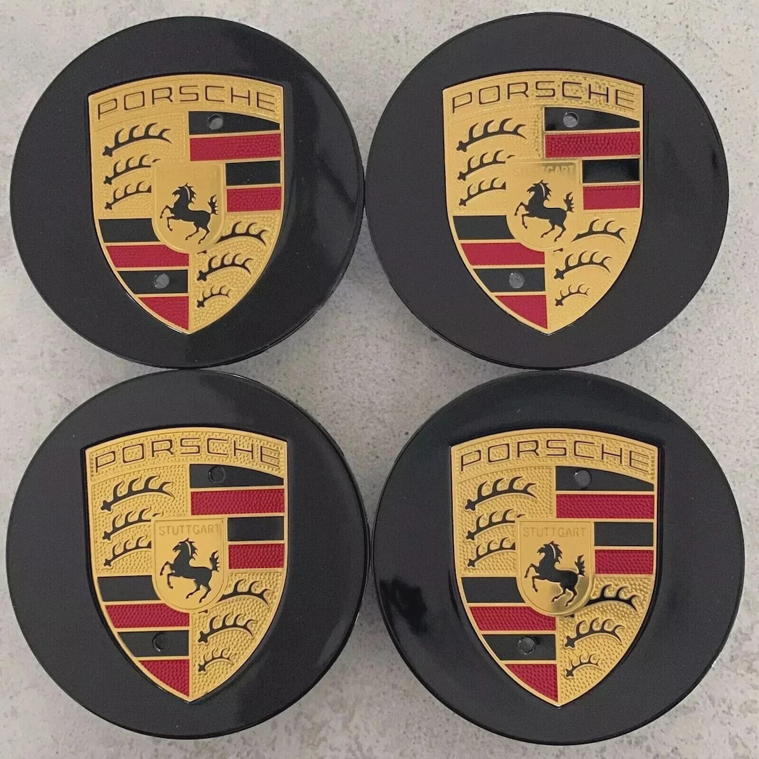 Porsche OEM Center Hub Caps Concave 76MM Gloss Black 911 MACAN CAYENNE ...