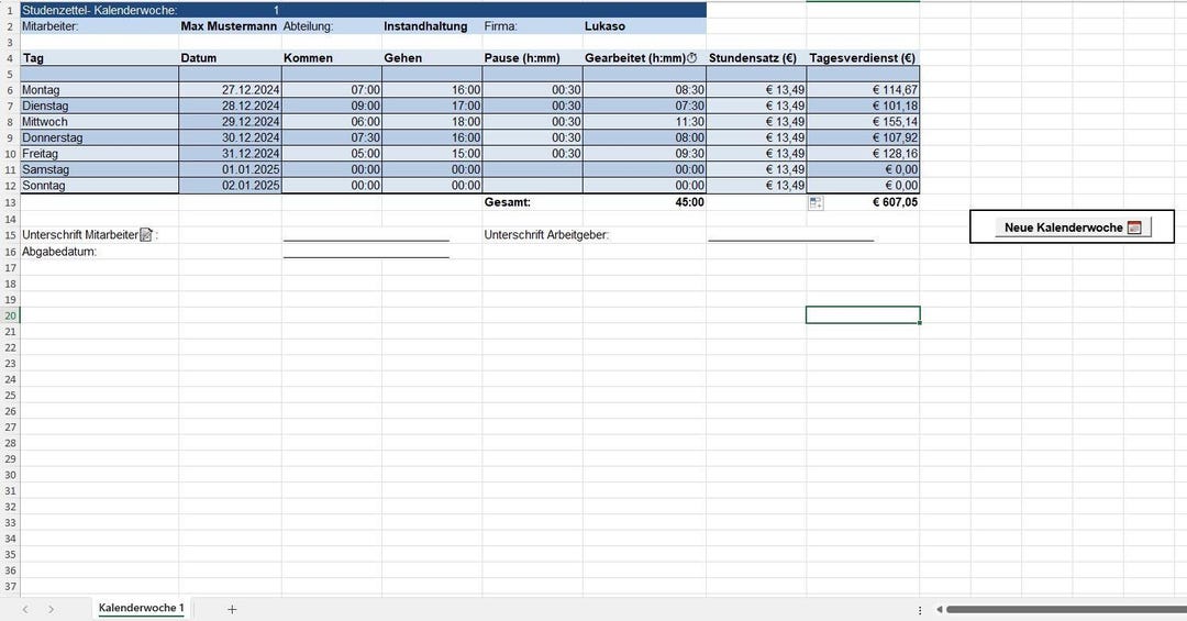 Excel Time Tracking – Practical Timesheet Template for Your Working ...