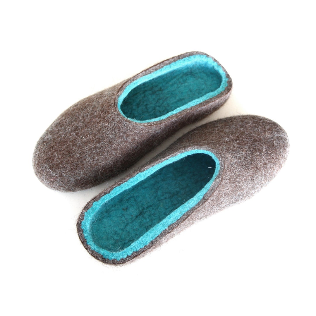 Felted Wool Slippers Men, Backless House Clogs, Natural Indoor Comfort ...