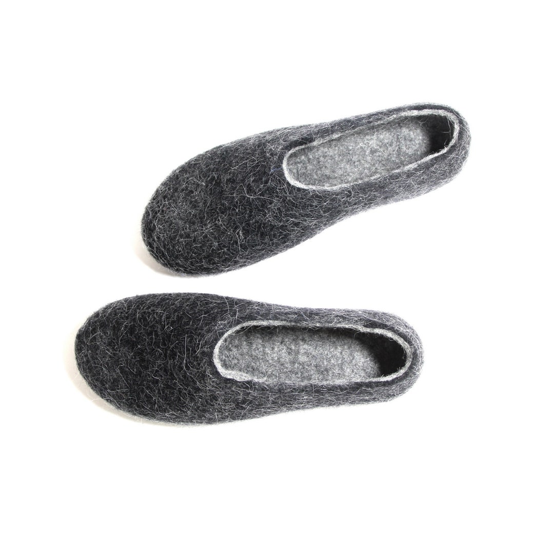 Black and Gray Boiled Wool Slippers for Father Eco-friendly Retirement ...