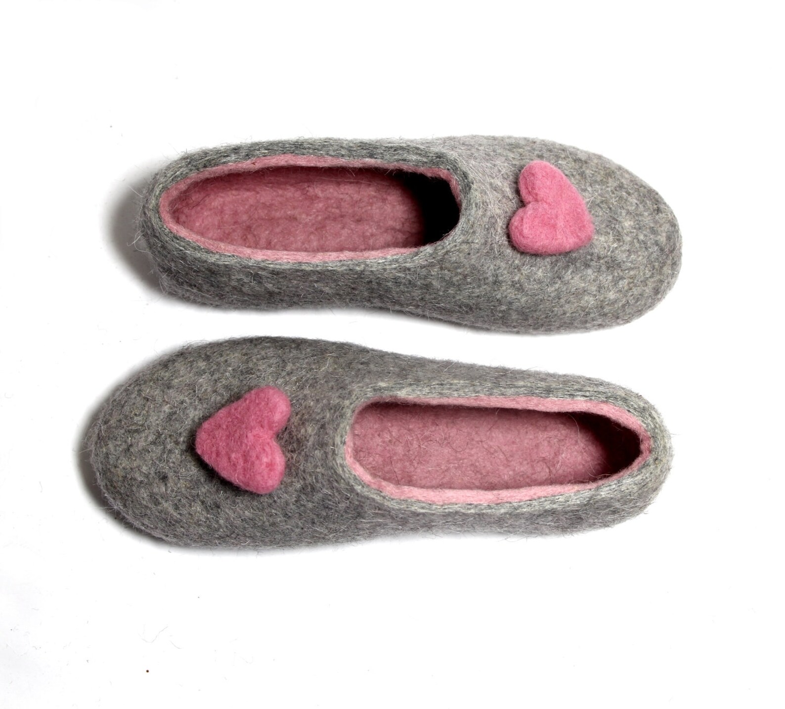 Coquette Wool Slippers for Women – Felted Shoes With Hearts, Pink ...
