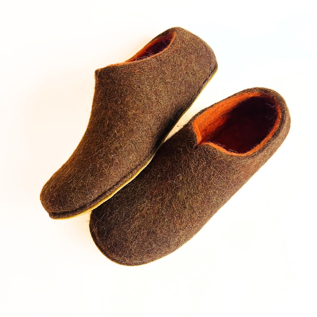 Wool Slip-on Shoes Women, Felted Slippers Dark Brown, Indoor Outdoor ...
